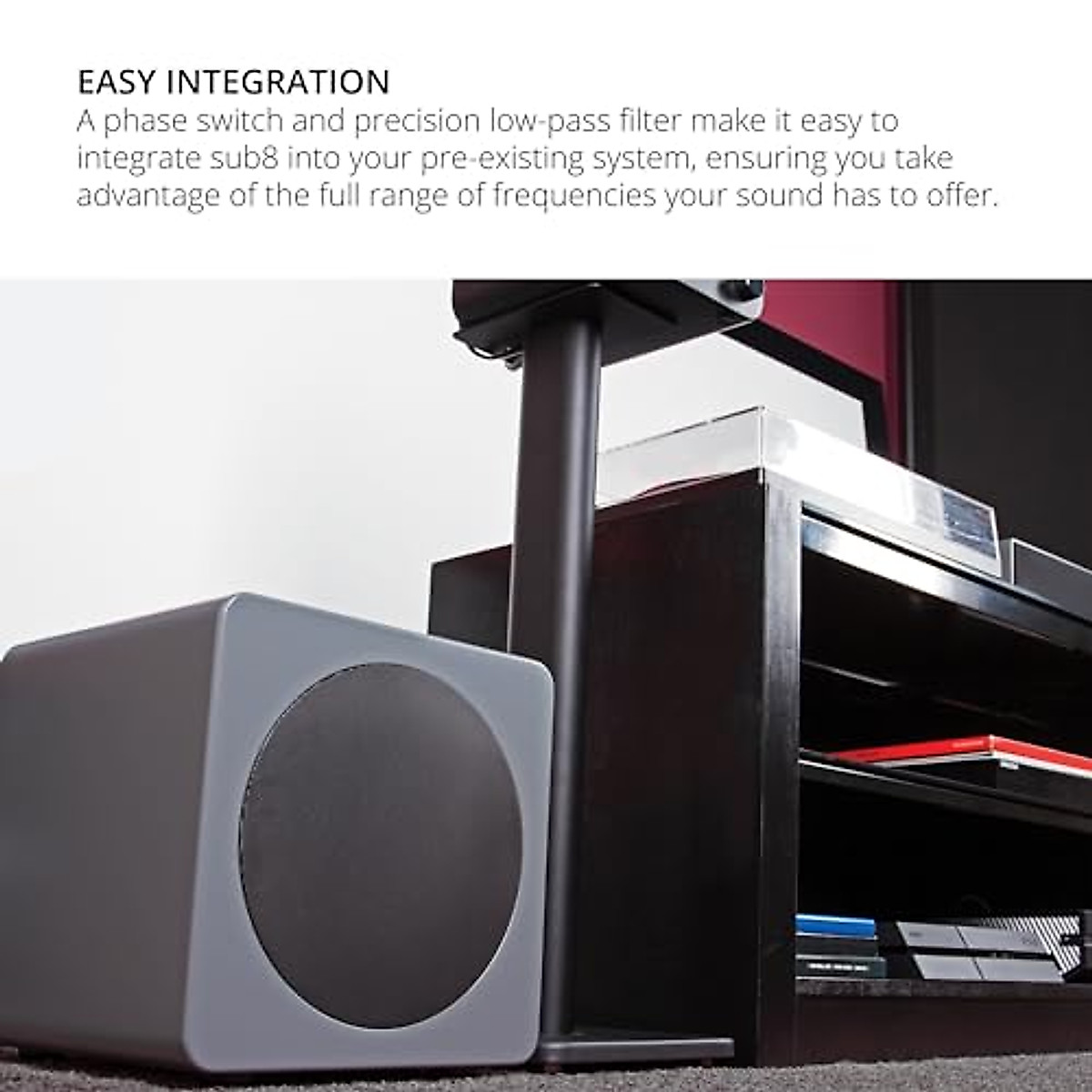 Kanto sub8 Powered Subwoofer – 8” Paper Cone Driver — Powerful Bass Extension – Matte Black