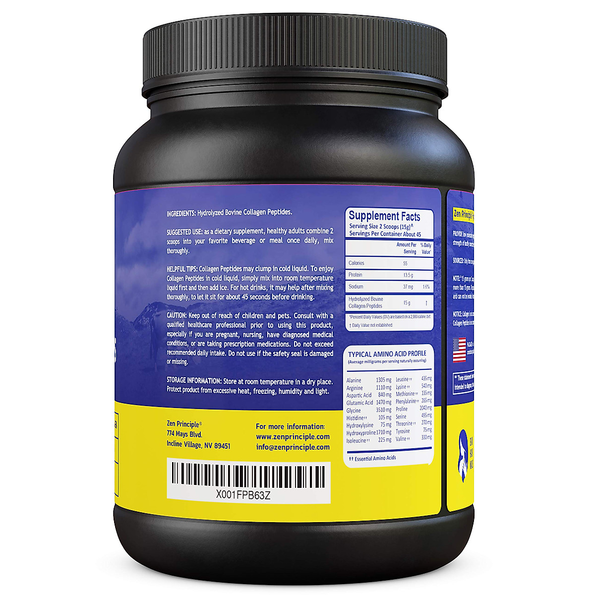 Zen Principle Grass-Fed Collagen Peptides 1.5 lb. Anti-Aging Hydrolyzed Protein Powder for Healthy Hair, Skin, Joints & Nails. Paleo and Keto Friendly, GMO and Gluten Free, Pasture-Raised Bovine.