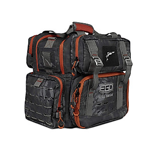 Ego Kryptek Tackle Box, Fishing Pack with 4 Accessory Trays, Water Resistant PVC, Multiple Storage Pockets, Tool Bag, G-Hook Closure System