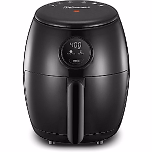 Elite Gourmet EAF2612D Personal 2.1Qt Compact Space Saving Programmable Hot Air Fryer, Oil-Less Healthy Cooker, Timer & Temperature Controls, 1000W, Black