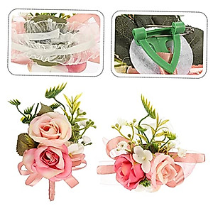 VOSAREA 1set Wrist Flowers and Corsages Finger Ring Bracelet Garland Decor Prom Bracelet Corsage Wrist Band Boutonniere Brooch Pin Corsage Wristlet Wedding Bride Wrist Corsage Pink Wreath