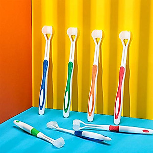 Patelai 8 Pieces Autism Toothbrush for Adult Kids Teeth Care Soft Toothbrush 3 Bristle Toothbrush Manual Toothbrush Nice Angle Bristles for Deep Cleaning Each Tooth, Red, Orange, Blue, Green