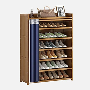 LOERSS Freestanding Organizer,6 Tiers Large Shoe Rack Shoe Storage Shoe Organizer,Shoe Rack,Storage Cabinet, 24 Pairs Shoe Rack Organizer For Entryway, With Curtain