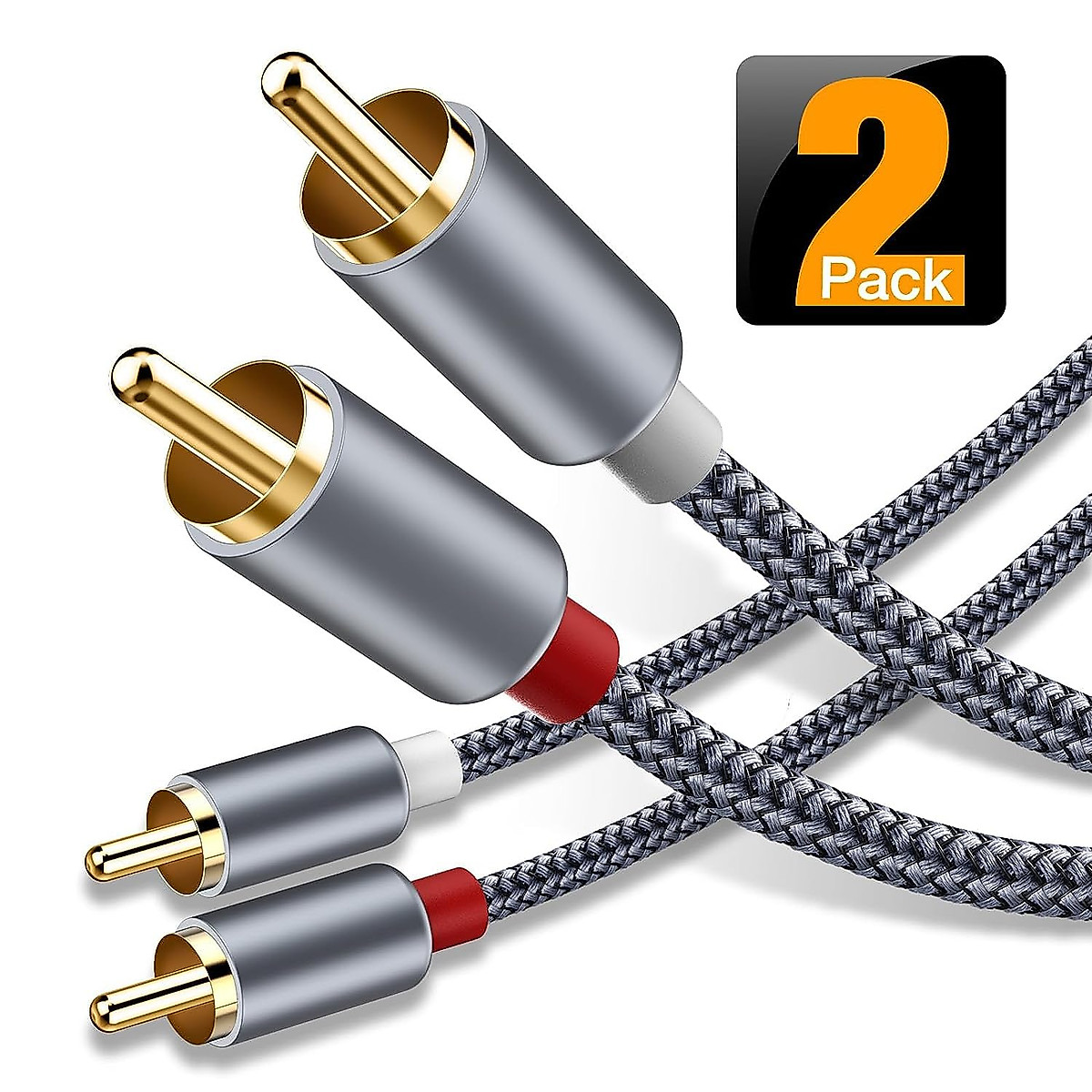 RCA Cable, Goalfish 2RCA Male to 2RCA Male Stereo Audio Cables【2-Pack/4ft, Hi-Fi Sound, Shielded】Braided RCA Stereo Cable for Home Theater, HDTV, Amplifiers, Hi-Fi Systems, Car Audio, Speakers (Grey)