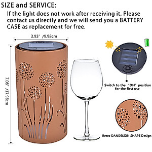 pearlstar Outdoor Solar Table Lamp 2pack Metal Dandelion Solar Lantern Lights, Retro Orange Finsih, Outside Decor for Patio Garden Yard Pathway Tabletop Waterproof(Dandelion)