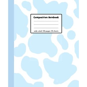 Pastel Composition Notebook Wide Ruled: Turquoise Blue Cow Print Note Book | Cute & Aesthetic Cartoon Cowprint Pattern for Kids & Teens | Back to School Stationery