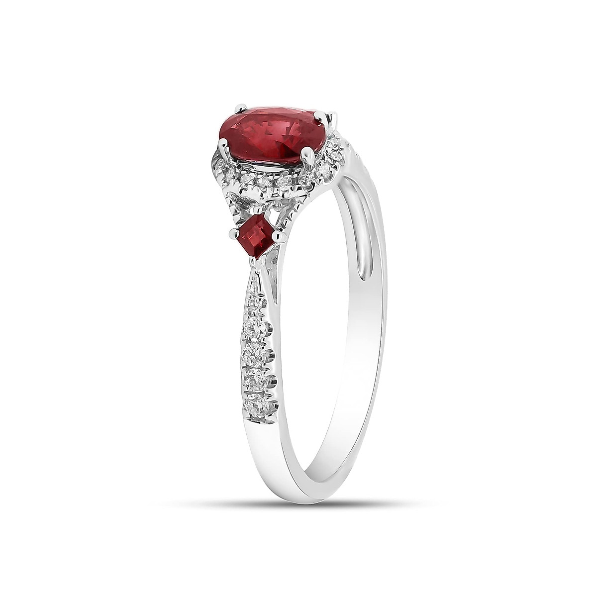 Gin & Grace 10K White Gold Mozambique Genuine Ruby Ring with Diamonds| Ethically, authentically & organically sourced (Oval-cut) shaped Ruby hand-crafted jewelry for her | Ruby Ring for women