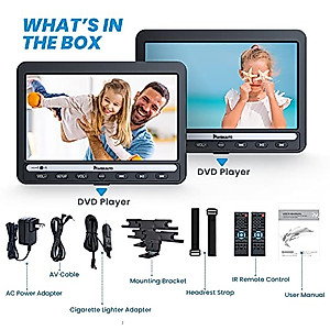 NAVISKAUTO 10.5" Dual Screen Car DVD Player with HDMI Input, Support MP4 1080P Video Playback, Built-in Rechargeable Battery, Play a Same or Two Different Movies (2 X DVD Player)