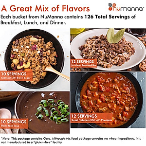 Numanna No-Gluten Family Pack Bucket 126 Servings Breakfast, Lunch, Dinner Meals Non-Gmo, No Msg, No Added Preservatives Easy to Prepare Emergency Survival Food Made in USA 25 Year Shelf Life