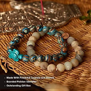 POLLDAN Sea Turtle Bracelet | Sea Turtle Gifts For Women | Turtle Bracelet Turquoise | Charm Beaded Bracelets | Chakra Bracelets | Womens Jewelry | Beads Adjustable Bracelet | (Sand)