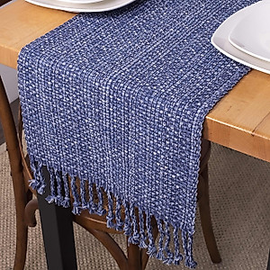 100% Cotton Table Runner for Dining Room Tables Rectangle Two Tone Woven Fabric 72" x 13" Soft Durable Table Runner, Dark Blue