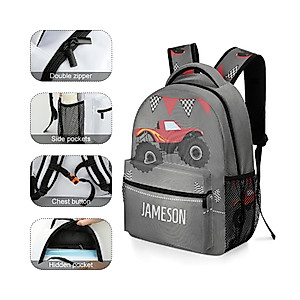Eiis Cool Monster Truck Personalized School Backpack for Teen Kid-Boy /Girl Primary Daypack Travel Bookbag One Size P22889 P22889