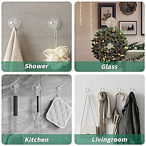 Goabroa Suction Cup Hooks, 6 Pack Clear 10 lbs Holding Suction Cup Dual Hooks Holder, Suction Cups for Glass, Waterproof Reuseable Suction Hanger for Bathroom, Shower, Kitchen