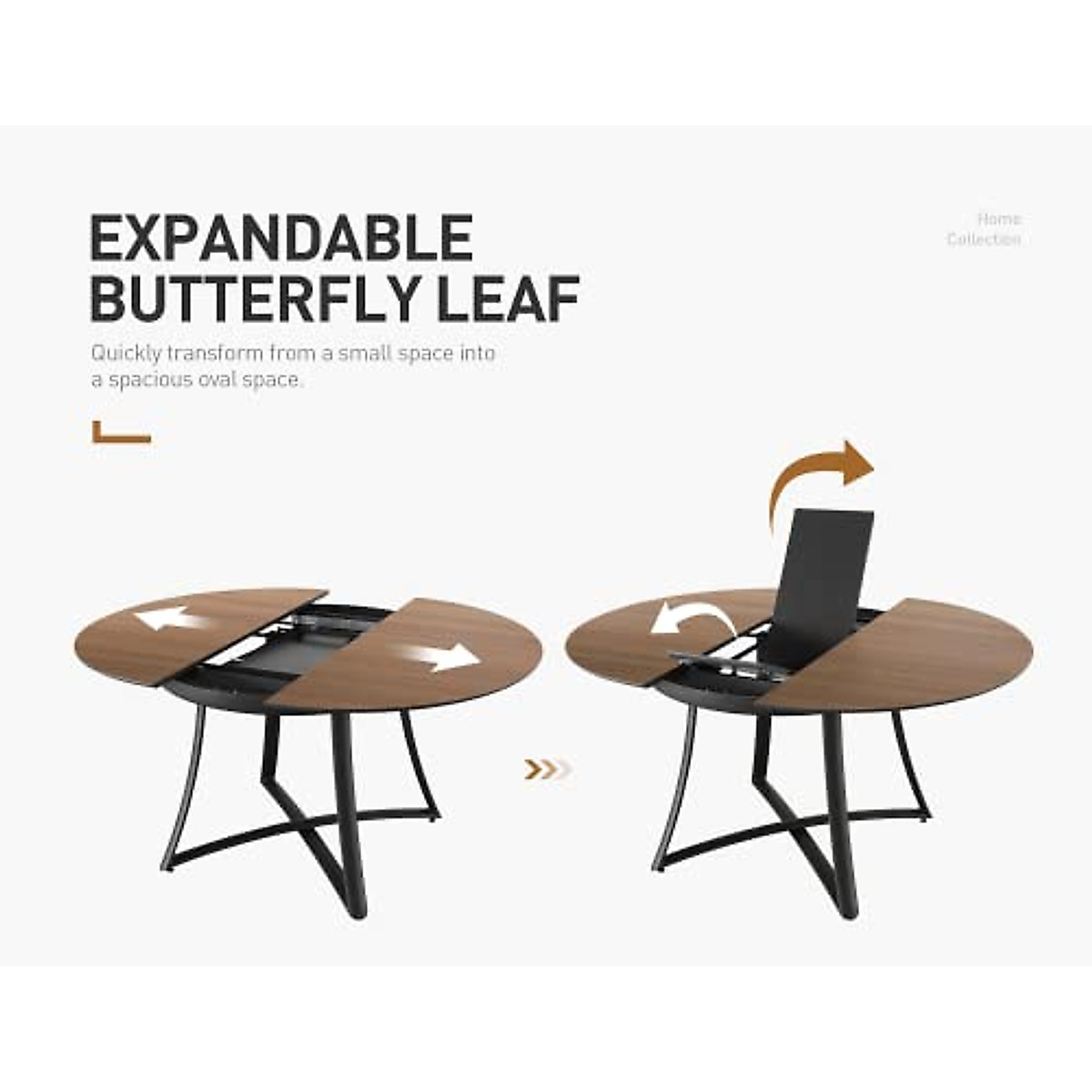 Acanva Extension Oval/Round Dining Table for 6, Expandable Butterfly Leaf & Sturdy Base, Suit for Kitchen, Living Room & Apartment, 46.5”W(+11.8) x 46.5”D x 30.1”H, Light Oak/Black