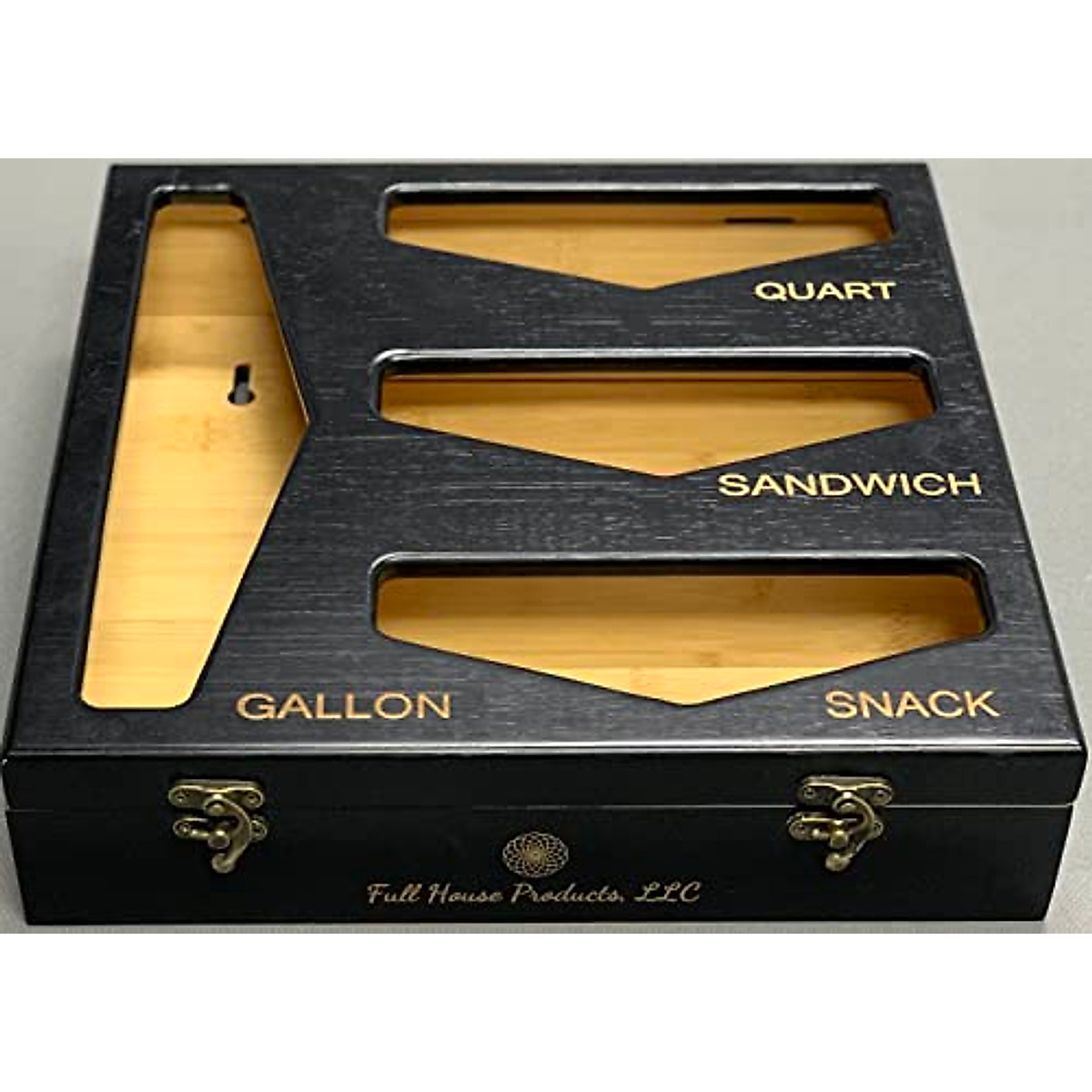 Bamboo Bags Storage for Kitchen drawer organizer, Kitchen organization, Baggie organizer, Ziploc bag organizer, Sandwich Bags UPDATED FOR 2023! Now with hinges, latches, and dividers! (Black)