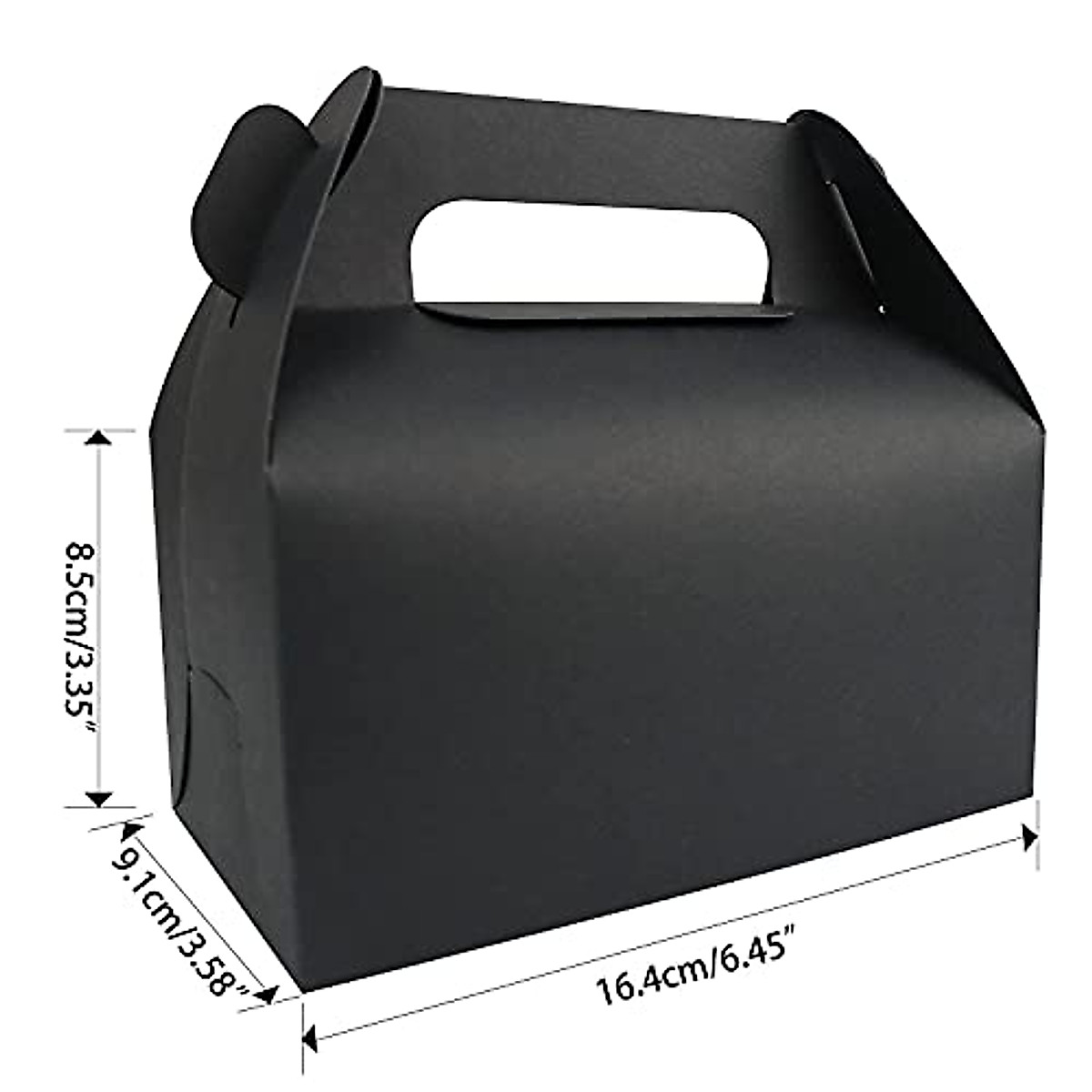 GUIFIER 25 Pack Black Treat Boxes Gable Boxes Party Favor Boxes Goodie Gift Boxes Paper Boxes with Handles for Birthday Shower Celebrating and Party Dessert Boxes for Candy, Cookies 6.5x3.6x3.4 Inches