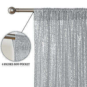 Sugargirl Silver Sequin Backdrop Curtain 4 Panels 2FTx8FT Glitter Silver Background Drapes Sparkle Photography Backdrop for Party Wedding Birthday Wall Decoration