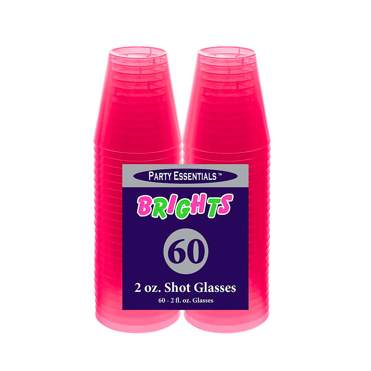 Party Essentials Hard Plastic 2-Ounce Shot Glasses, Neon Pink, 60 Count