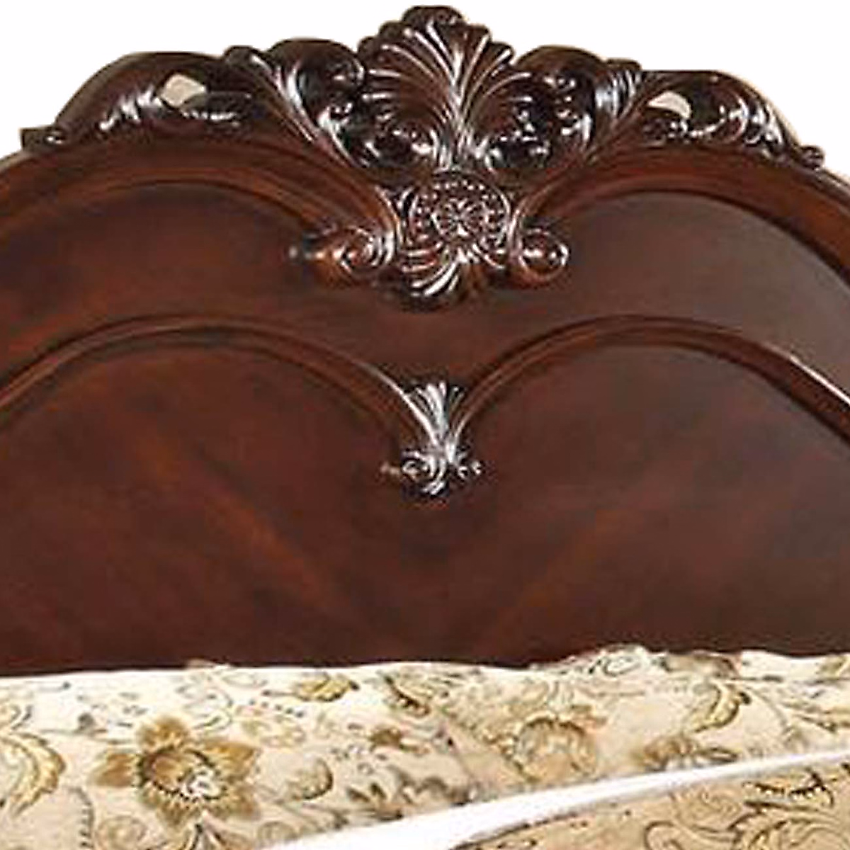 Benjara Traditional Style California King Wooden Bed with Floral Carving, Brown