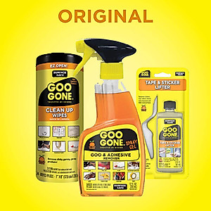 Goo Gone Clean Up Wipes Adhesive Remover - 24 Count - Removes Adhesive Residue Labels Stickers Crayon Tree Sap Gum Masking Tape Glue and More