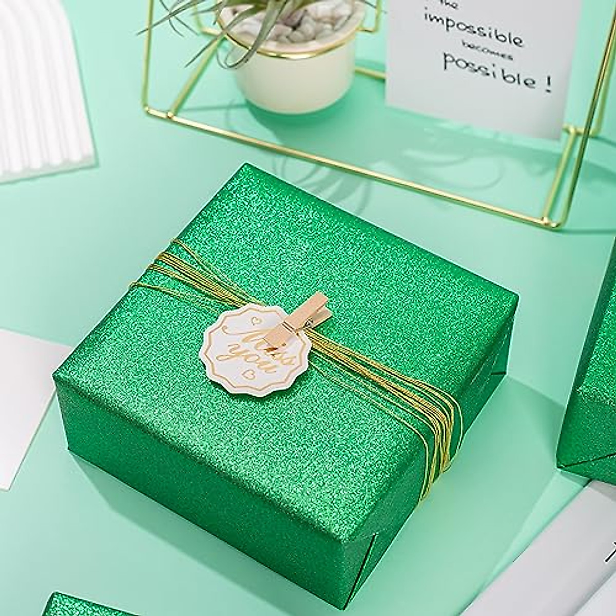 Homeral Glitter Wrapping Paper Roll-46.8 sq.ft.-Sparkle Green Shinny Gift Wrap for Christmas, Birthday, Bridal Shower, Party, Holiday-17in x 32.8ft