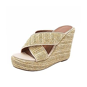 sckarle Sandals for Women,Casual Summer Slides Sandals,Open Toe Espadrille Wedge Sandals,Cross Strap Backless Sandals