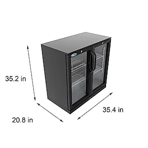 Koolmore BC-2DSW-BK 2 Door Back Bar Cooler Counter Height Glass Door Refrigerator With Led Lighting - 7.4 Cu.Ft.; Black