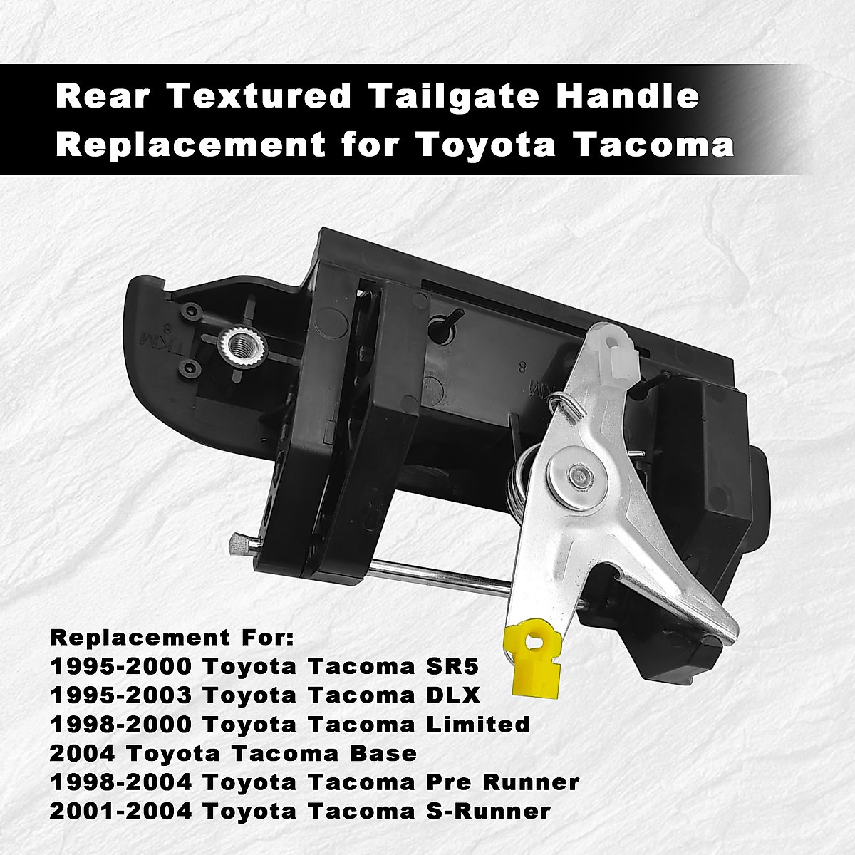 Tailgate Door Handle, Textured Black Handle Compatible with 1995 1996 1997 1998 1999 2000 2001 2002 2003 2004 Toyota Tacoma Pickup Replace# 6909035010 TO1915102 Tail gate Outside Liftgate Lock Latch