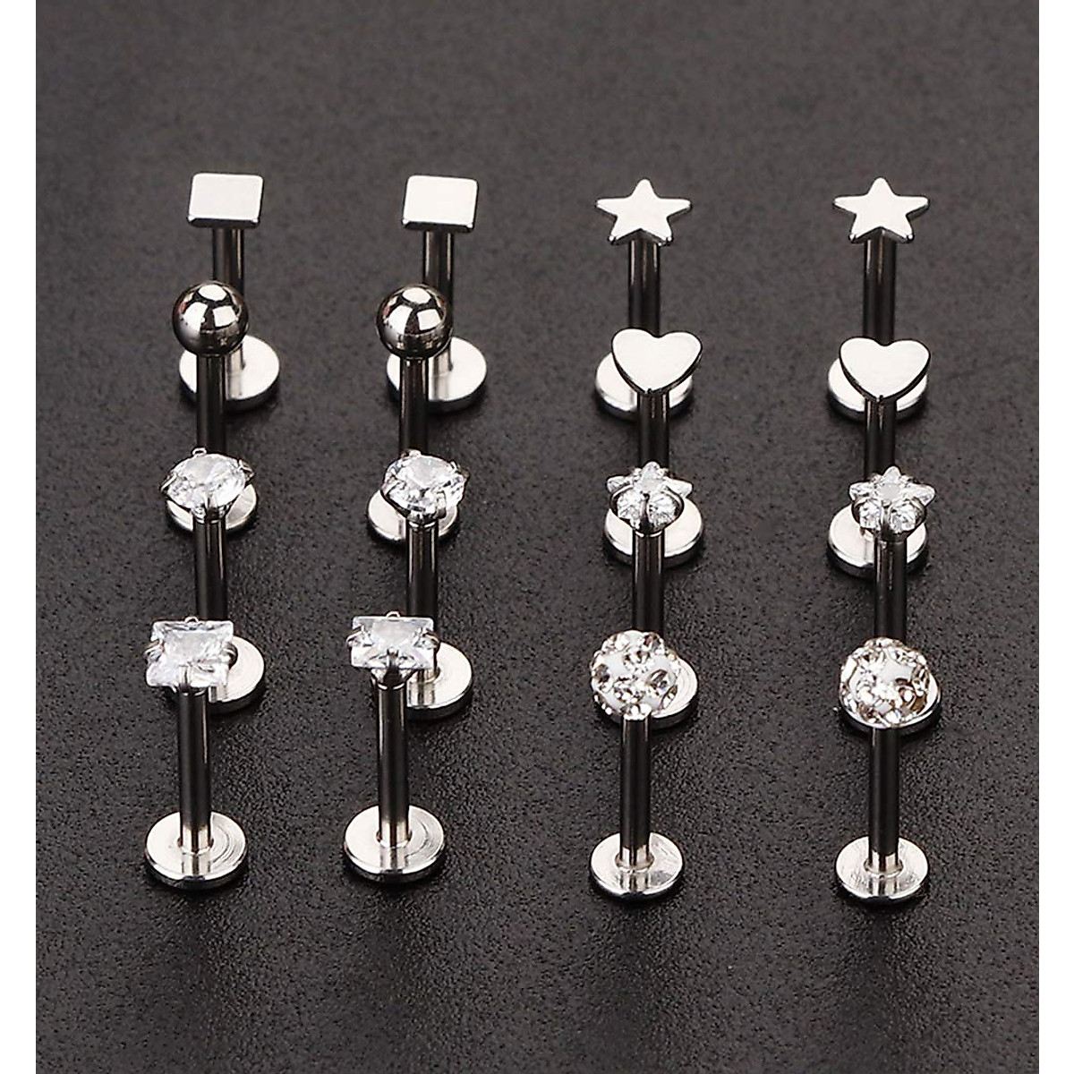 Udalyn 20 Pcs Stainless Steel Labret Studs Lip Rings for Men Women Nose Studs Cartilage Earrings Tragus Helix Piercing Jewelry 16G
