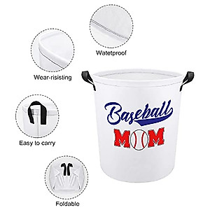 Baseball Mom Large Laundry Basket Hamper Bag Washing with Handles for College Dorm Portable