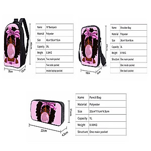 AHHXQQN African girl three piece backpack set cute black girl backpack suitable for teenage female students 16 inches