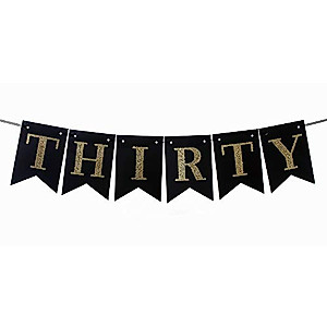 Dulcet Downtown Dirty Thirty Black Cardstock Banner with Gold Letters