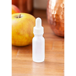 JUVITUS 0.5 oz / 15 ml Frosted Clear Glass Thick Wall Boston Round Bottle with White Dropper (24 Pack) + Funnel