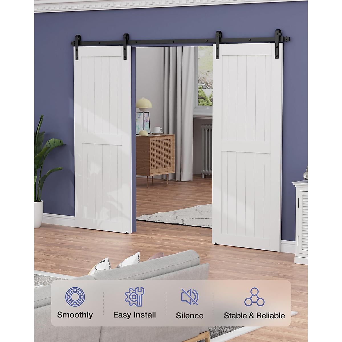 ZEKOO 11 FT Hardware Kit for Cabinet Closet, Sliding Door Hardware for Double , Heavy Duty Black barn door Track with Steel Hanger, Slide Smoothly Quietly, Easy Install