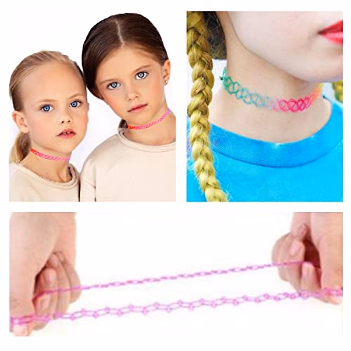 BodyJ4You 2PC Tattoo Choker Necklace Set - 90s Accessories Women Teen Girls Kids - Rainbow Best Friends Clouds Pendants - Back To School Style Gift Idea