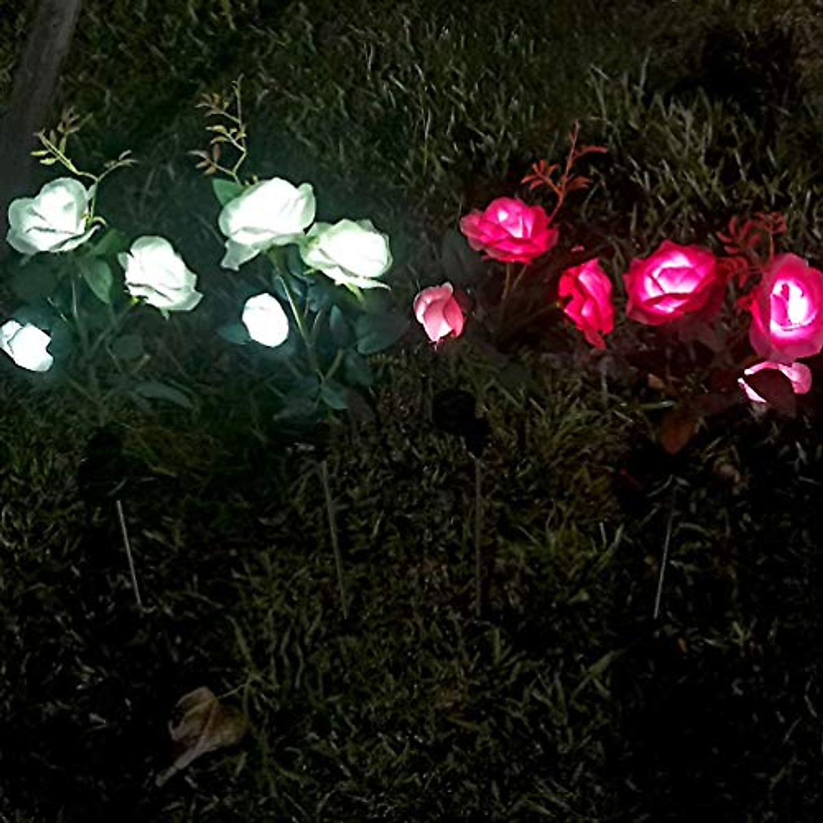 DOITOOL Decoration Lights Outdoor LED Garden Solar Flower Lights Rose Flower Lamp Stake Decorative Landscape Lights Ground Plug Light for Home Garden Lawn Way Party Decor White Outdoor Stakes