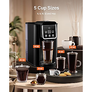 SHARDOR Single Serve Coffee Maker, Hot and Iced Coffee Machine for K-Cup Pods & Ground Coffee, 6 to 14 oz Brew Sizes, 50 oz Removable Water Tank, Bold Brew Setting, Stainless Steel, Black