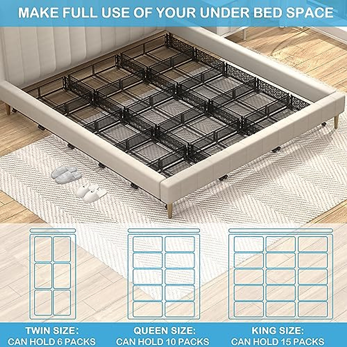 IVMAIE 2 Pack Metal Under Bed Storage with Wheels, Foldable Underbed Shoe Storage Organizer Containers, Tool-Free Assembly Under Bed Rolling Storage Drawer Cart for Bedroom, Clothes, Toys