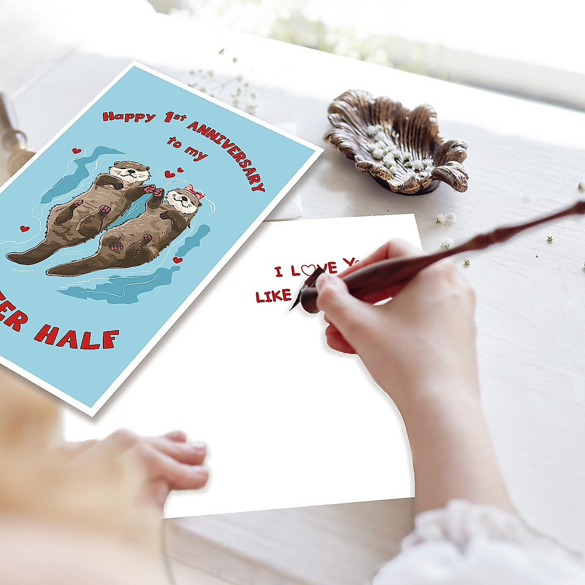 Hongshan Happy 1st Anniversary Card Gift for Husband,Wife,First Anniversary Card for Boyfriend or Girlfriend,Romantic One Year Wedding Anniversary Card for Women Men Him Her