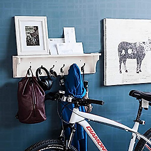 brightmaison Mante Entryway Organizer with Key Holder and Coat Rack, 6 Hooks for Hanging Face Masks, 30" Wood White