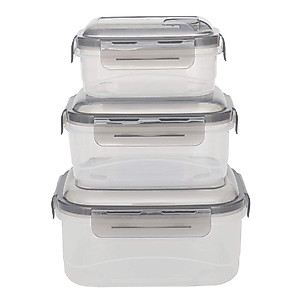 Home Basics Food Storage Containers, 3-SIZES, Grey/Clear