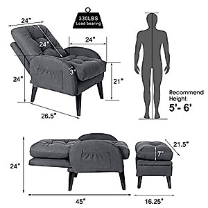 SENYUN Accent Chair with Ottoman, Comfy Living Room Chair and Storage Ottoman Set, Adjustable Extra-Thick Padded Backrest & Side Pocket, Lazy Sofa Chair for Bedroom