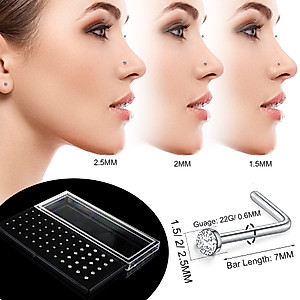 EIELO 240 Pcs Nose Ring Studs Set for Women Men Surgical Stainless Steel Nose Hoop CZ Bone Nose Studs Ring Nose Piercing Jewelry 20G 22G 1.5mm 2mm 2.5mm L Shaped
