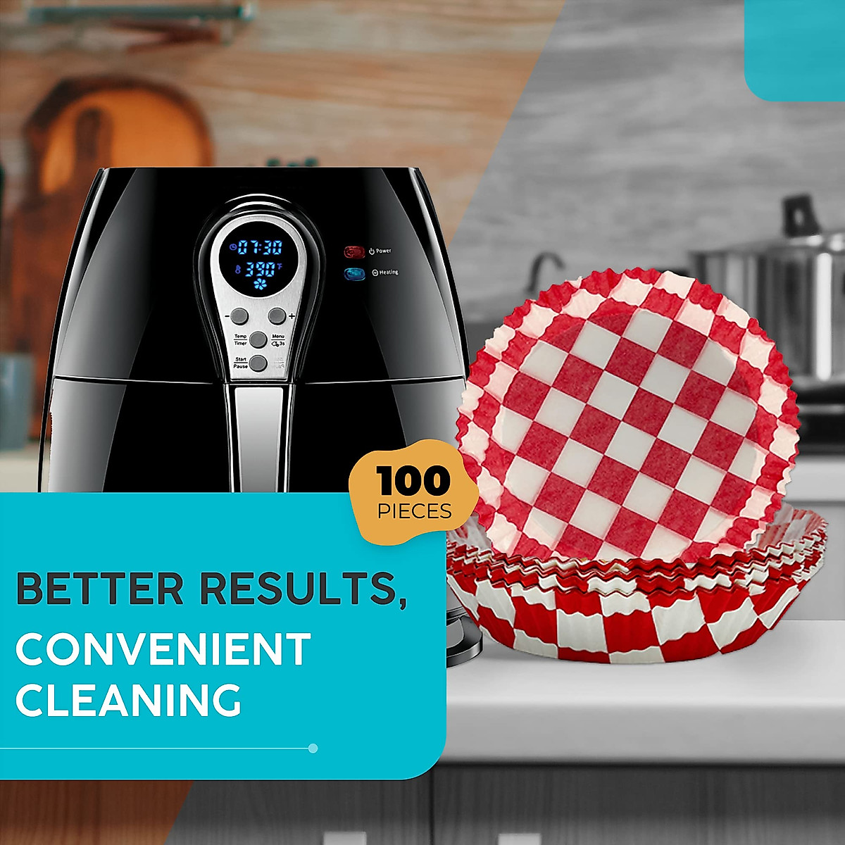 EaZy MealZ 100 Piece Air Fryer Paper Liners, Disposable, Airfryer Oven Insert Parchment Sheets, Grease and Water Proof, Non-Stick, Parchment Baking Paper for Baking Roasting Microwave