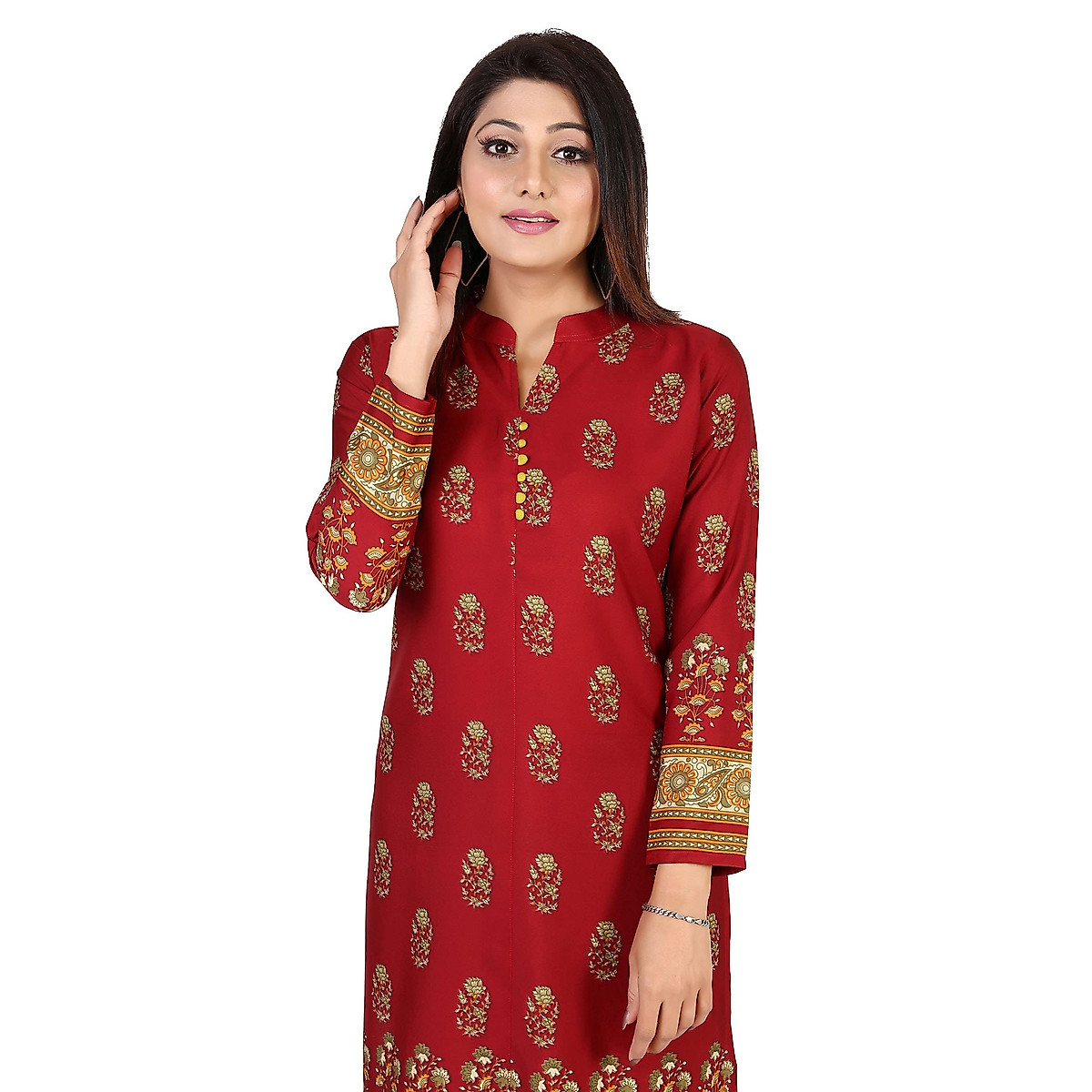 Indian Kurtas for Women Long Kurti Tunic Tops (Maroon, 4XL)