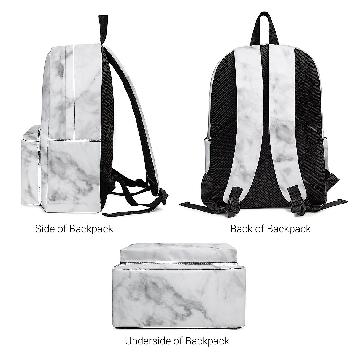 sewbuapo School Backpack for Boys Girls Portable Wide shoulder strap Casual Daypack Lightweight Travel Bag for Travel (White Marble)