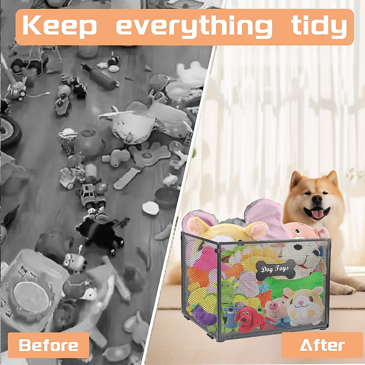 Lolytama Metal Dog Toy Box-Dog Toy Basket-Wire Mesh Basket-Cute Pawprint Dog Bone-Pet Accessory Rust-Resistant Finish-for Cat & Dog Toy Organization & Storage