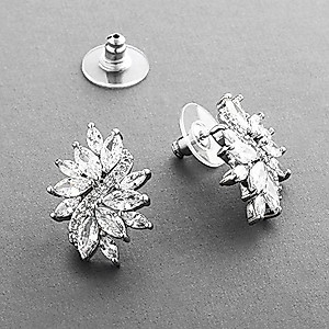 Mariell Cubic Zirconia Bridal Earrings, Silver Platinum Plating, CZ Crystal Wedding Earrings for Brides, Bridesmaids, Prom, Homecoming and Mother of the Bride