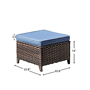 HUMMUH Outdoor Ottomans for Patio Set of 2 PE Wicker Steel Frame Outdoor Footstool for Patio, Backyard, Additional Seating, Side Tables with Removable Weather-Resistant Cushions