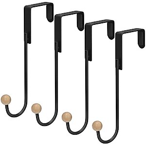 Skycase Over The Door Hooks,4 Pack Door Hangers Hooks,Heavy Duty Hook Coat Rack for Living Room, Bathroom, Bedroom, Kitchen Hanging Clothes, Towels, Hats, Coats, Bags,Black,Black